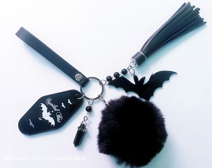 Spoiled Bat Puffball Goth Keychain With Obsidian and Bat Charms - Etsy