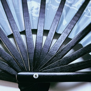 13" Haunted Skeleton Large Gothic Hand Fan Festival Roses Spiderweb ...