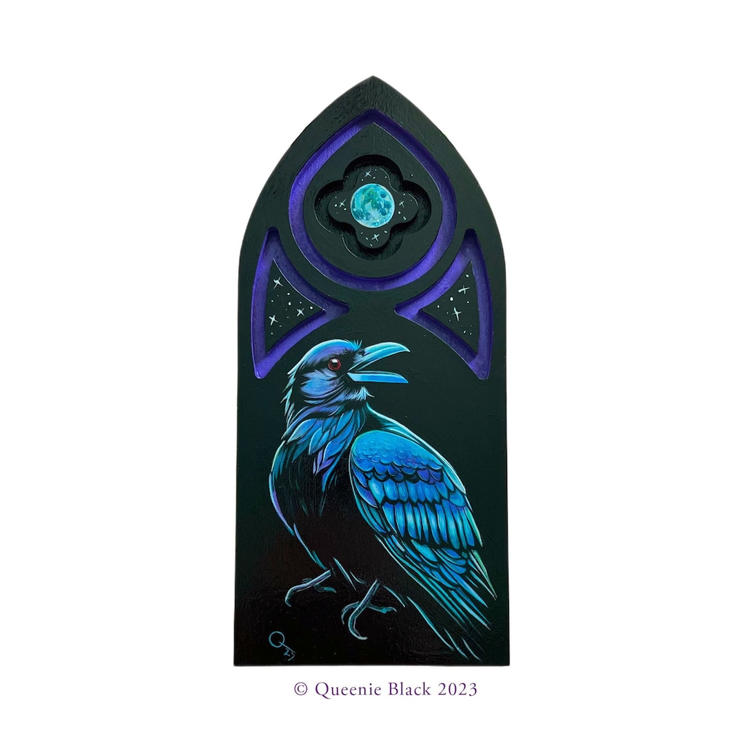 Raven in the Moonlight Acrylic Painting on Wood Gothic Cottage Decor ...