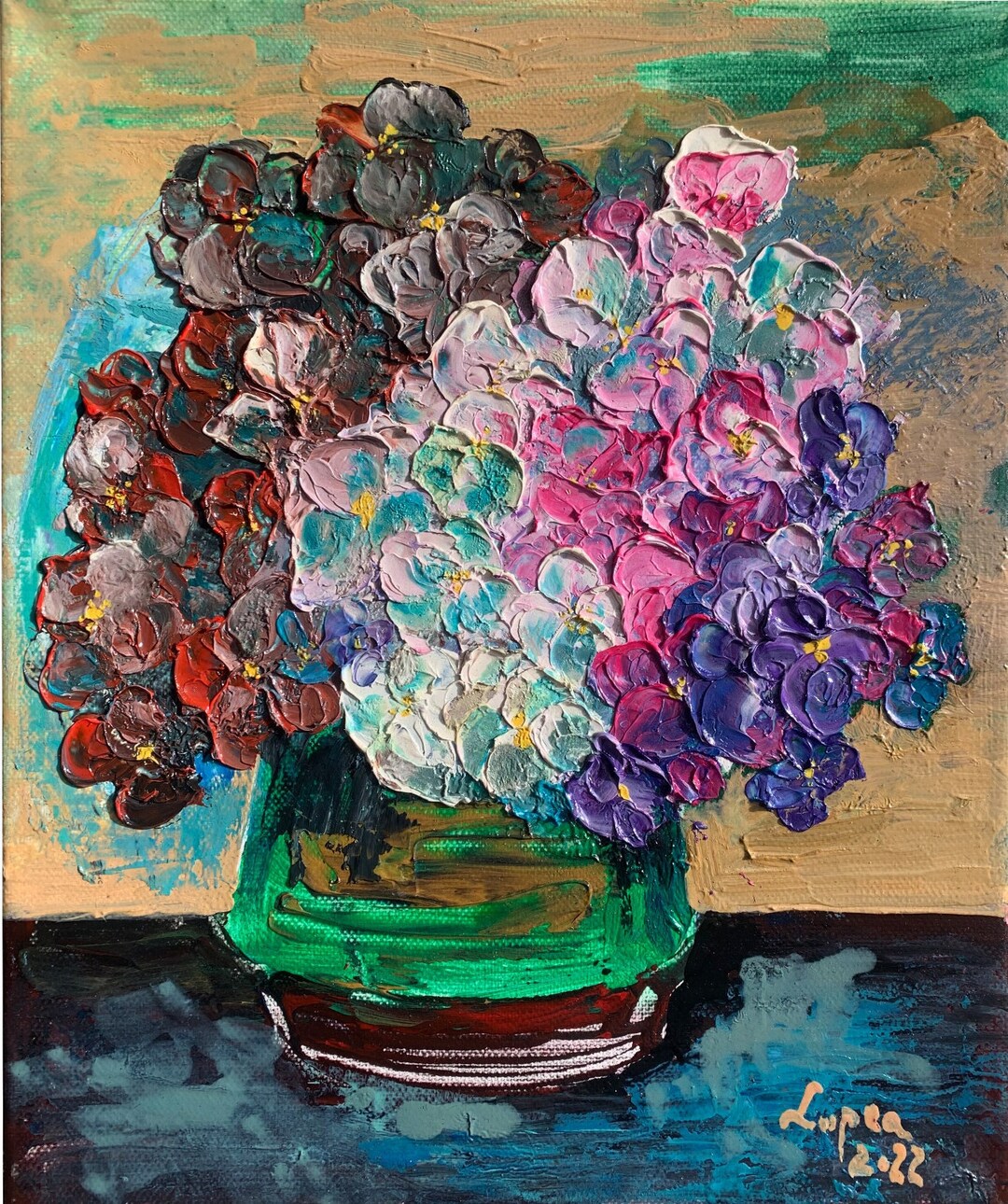 Original hydrangeas I Painting Oil on Canvas, 25x30 Cm by Dorin Lupea ...