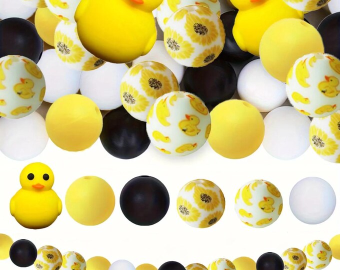 Set of 14 Rubber Ducky Themed Silicone Beads, Crafting, Bracelet ...