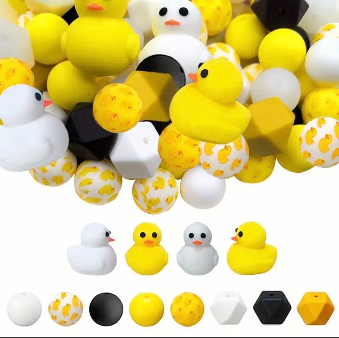 Set of 16 Rubber Ducky Themed Silicone Beads, Crafting, Bracelet ...