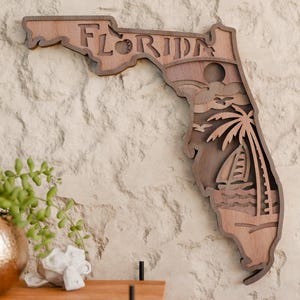 Florida Map Layered SVG | Coastal State Laser Cut Wall Decor | 3D Beach ...