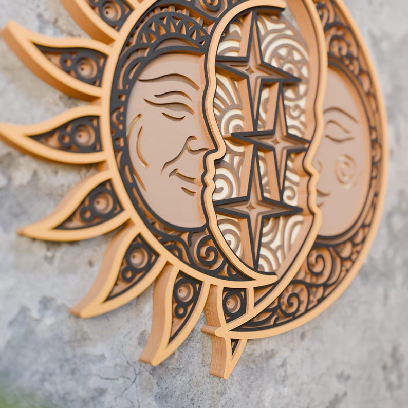 Mystical Sun and Moon SVG | Layered Celestial Wall Decor | 3D Spiritual ...
