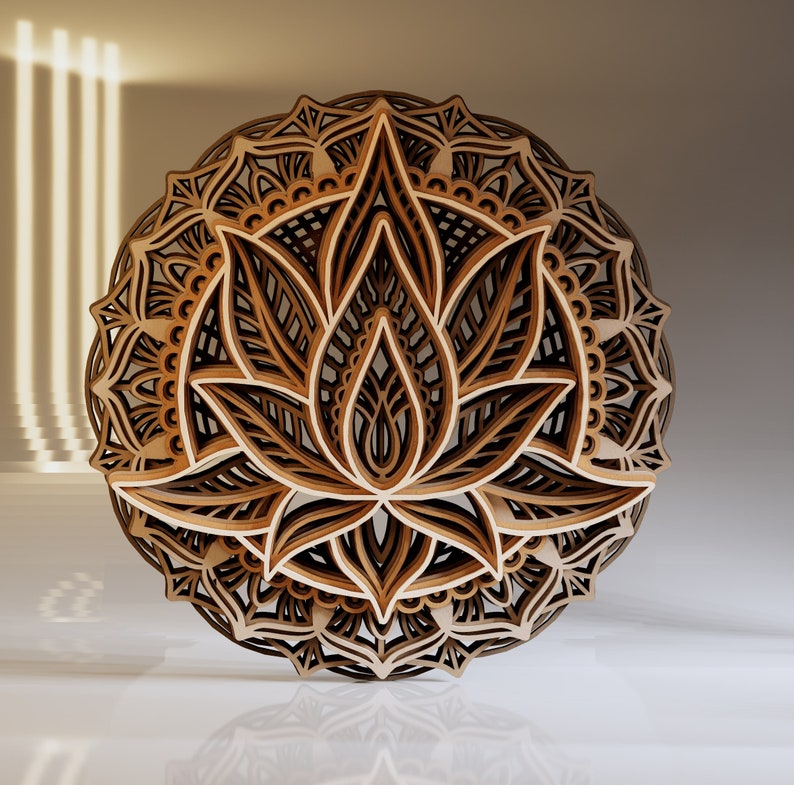 Flower Mandala SVG, Lotus Design, Layered Wood Cut Files, Laser Cutting ...