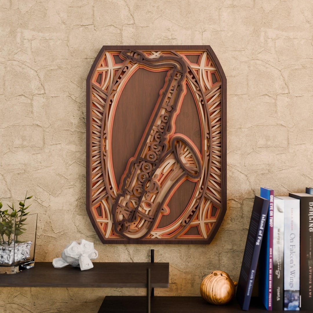 Saxophone Laser Cut SVG | Jazz Instrument Wall Art | Layered Wood ...