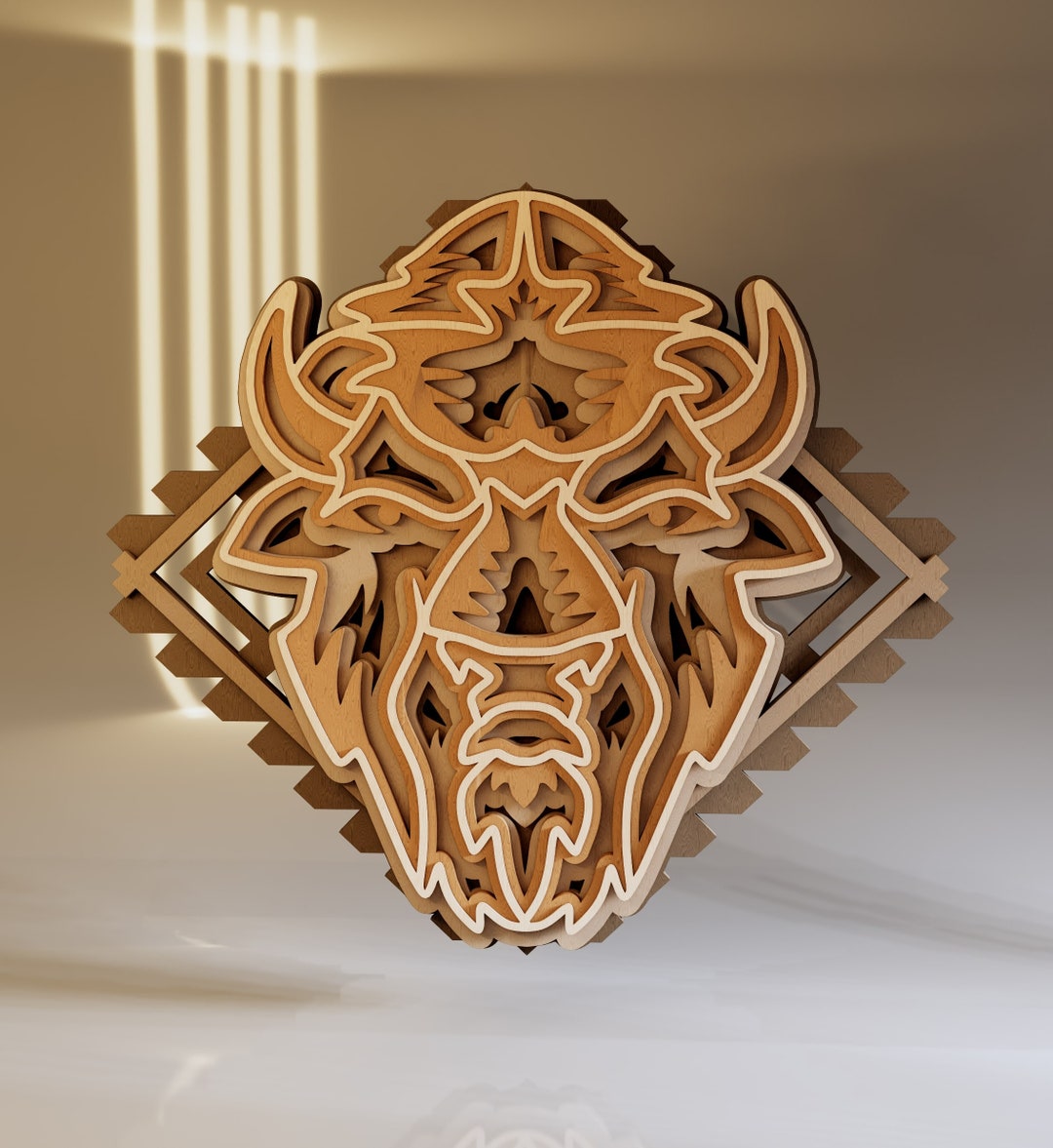 Bison SVG, American Buffalo, Animal Wood Cutout, 3D Layered Laser Cut, Vector Files, Papercut ...