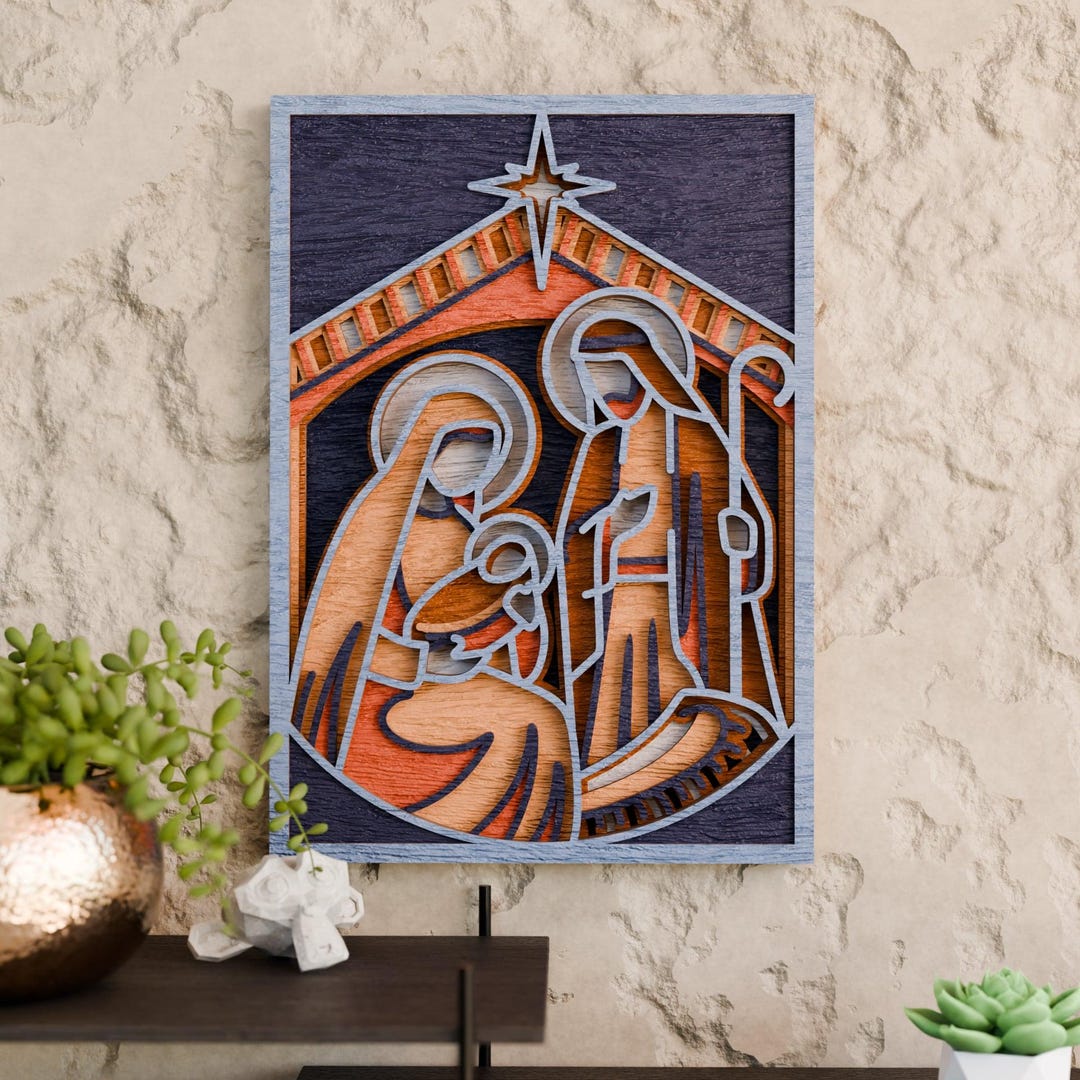 Nativity Scene SVG | Bethlehem Laser Cut | Layered Christmas Art | Holy ...