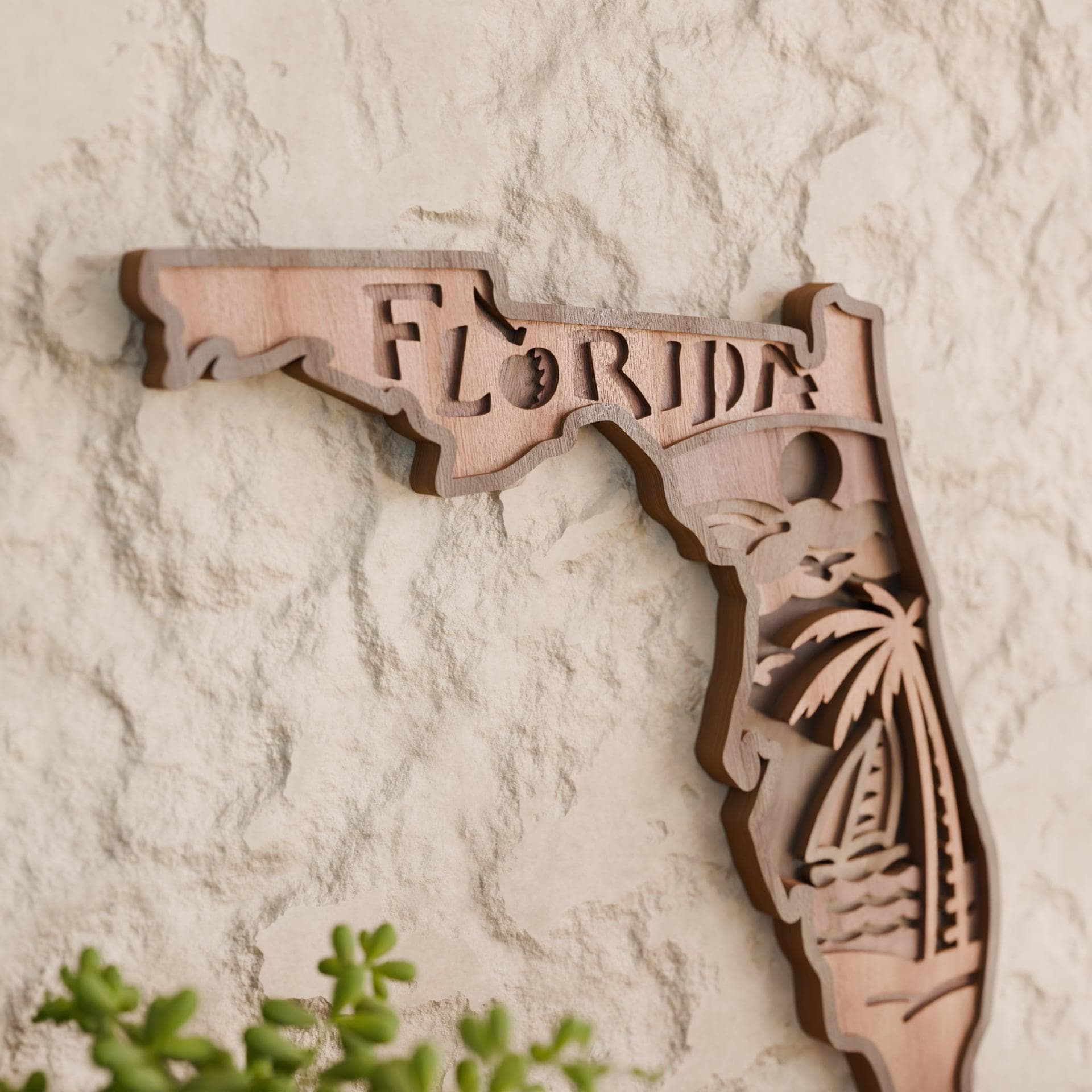 Florida Map Layered SVG | Coastal State Laser Cut Wall Decor | 3D Beach ...