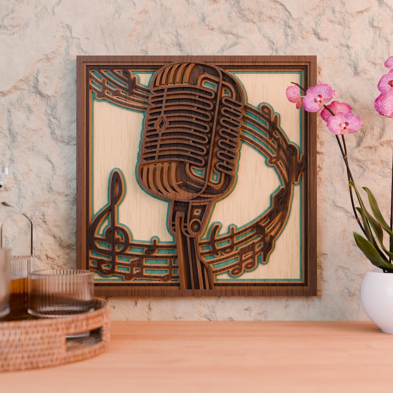 Retro Microphone SVG Layered Cut File | Music Notes Mandala Design for ...