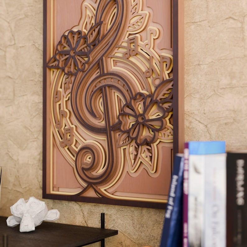 Music Note SVG | Floral Treble Clef Layered Design | Laser Cut Musical ...