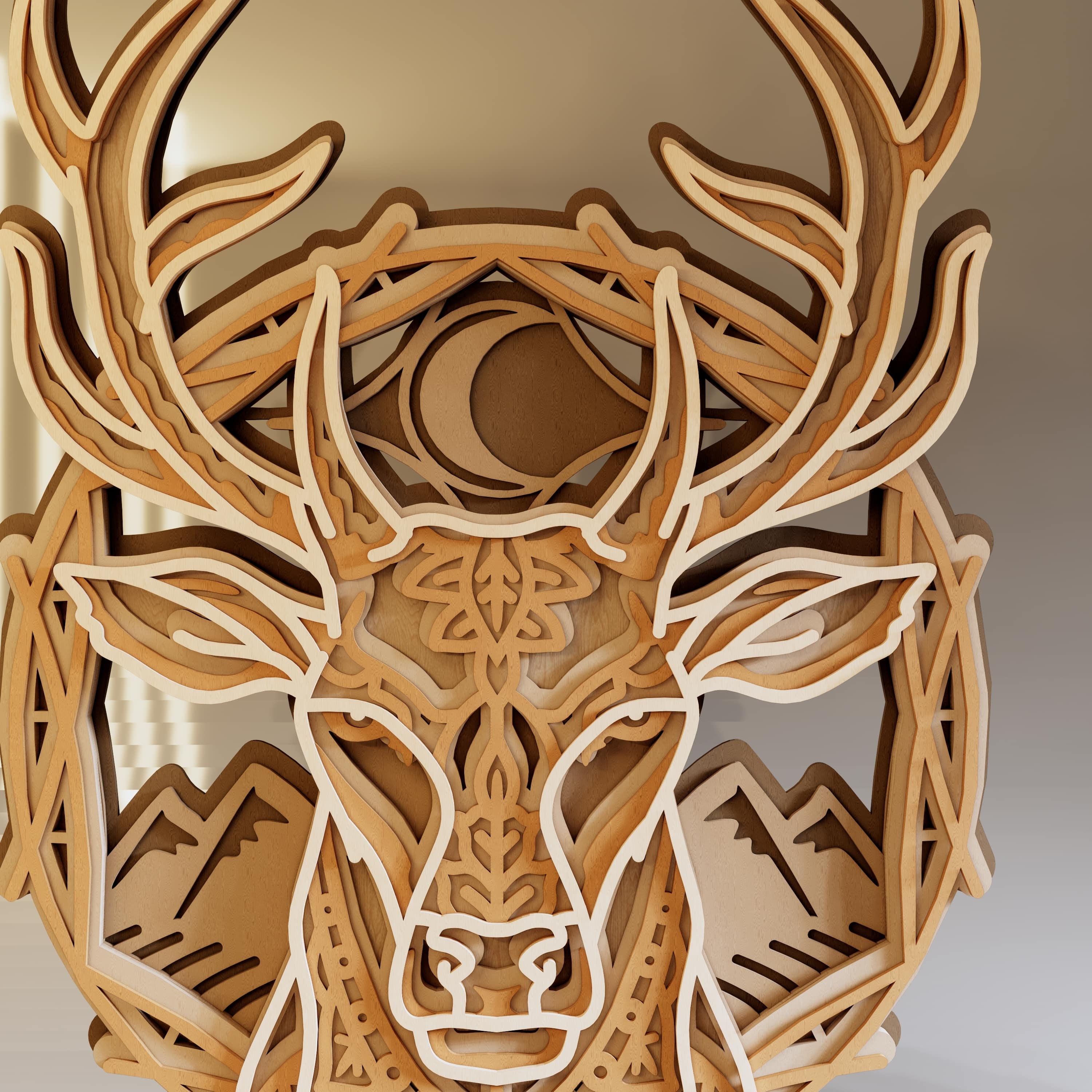 Layered Deer SVG, Forest Animal SVG, Mountain Silhouette, Wood Laser ...