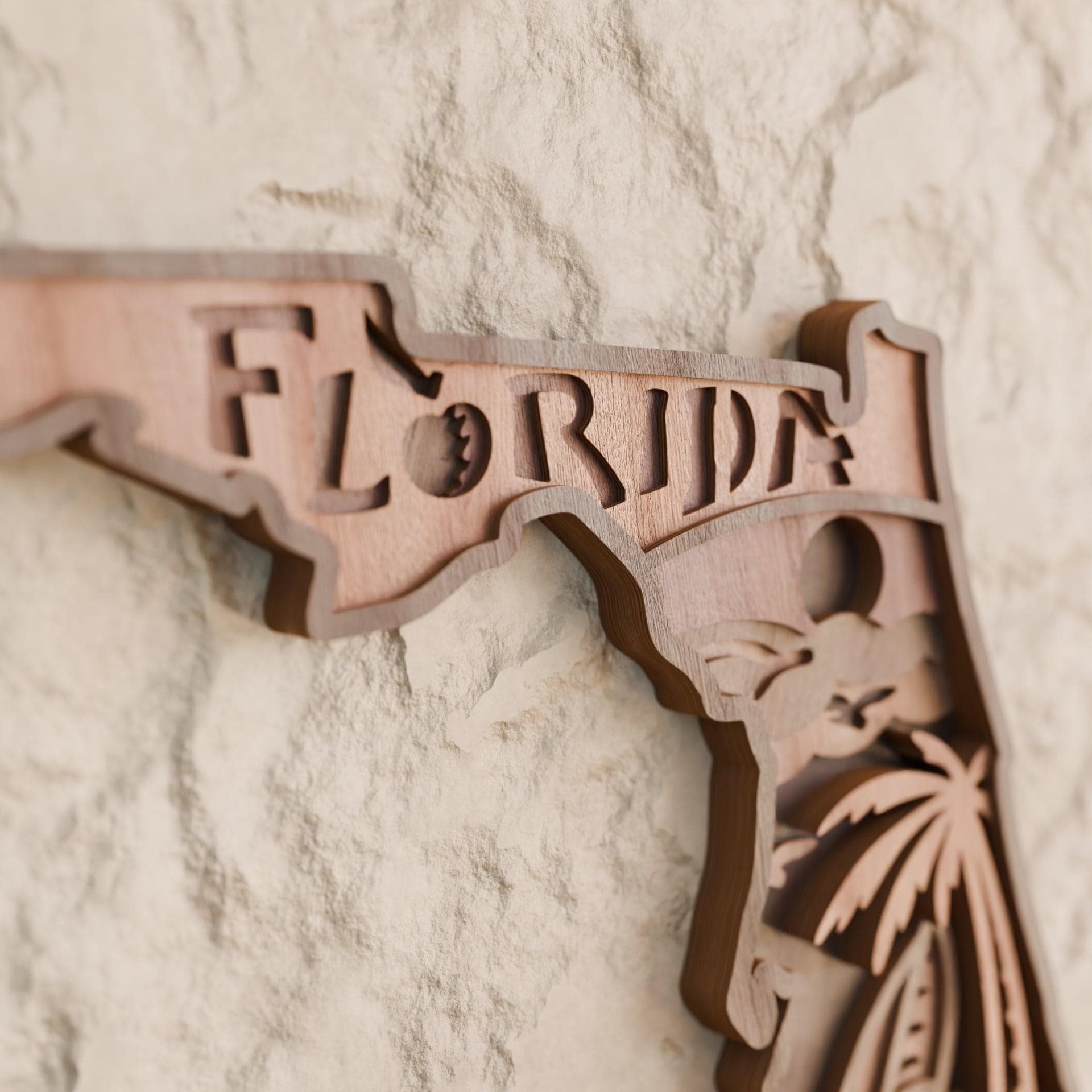 Florida Map Layered SVG | Coastal State Laser Cut Wall Decor | 3D Beach ...