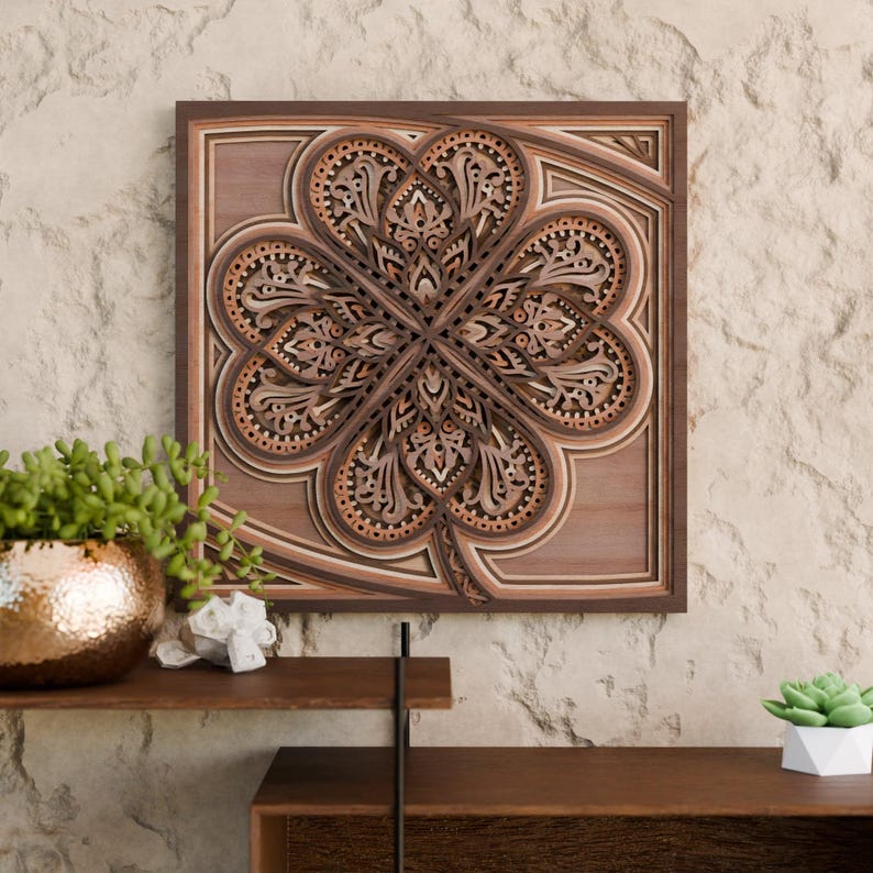 Four Leaf Clover Mandala SVG | Layered Lucky Shamrock Laser Cut File ...