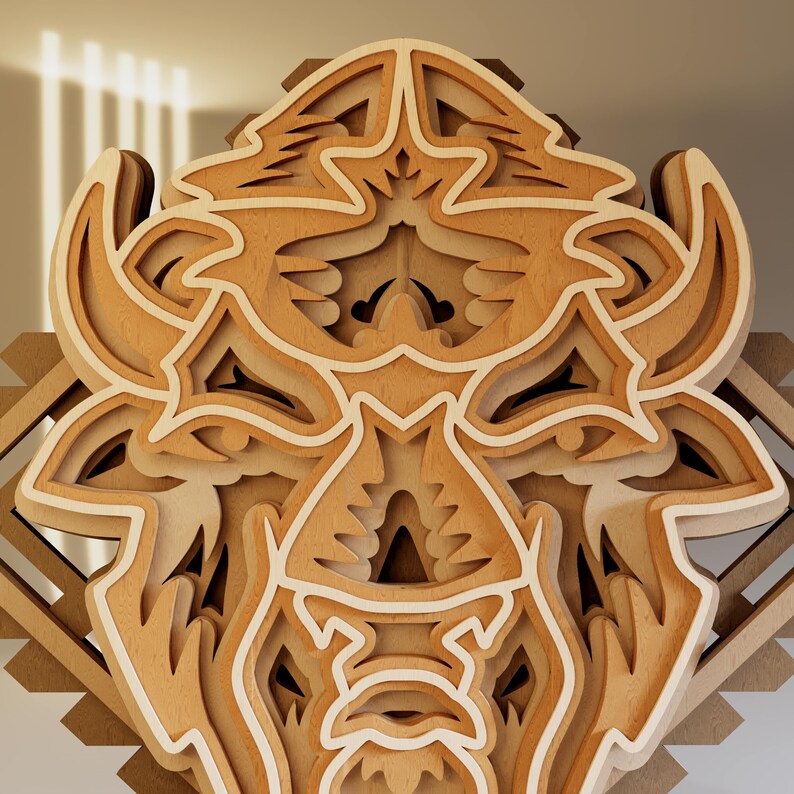 Bison SVG, American Buffalo, Animal Wood Cutout, 3D Layered Laser Cut, Vector Files, Papercut ...
