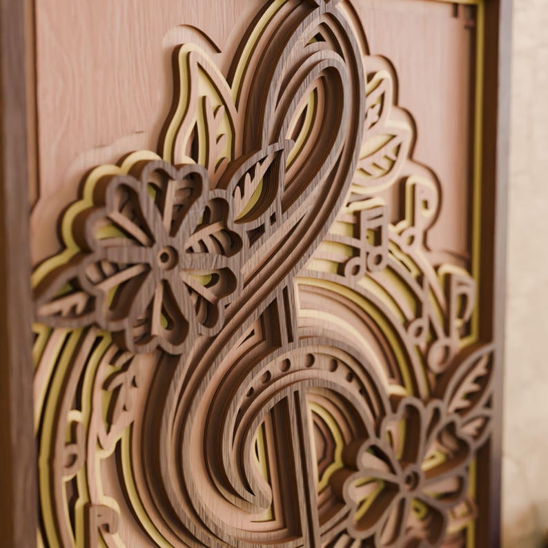 Music Note SVG | Floral Treble Clef Layered Design | Laser Cut Musical ...