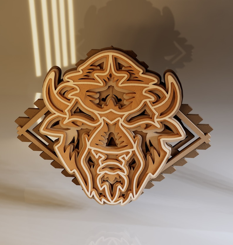 Bison SVG, American Buffalo, Animal Wood Cutout, 3D Layered Laser Cut, Vector Files, Papercut ...