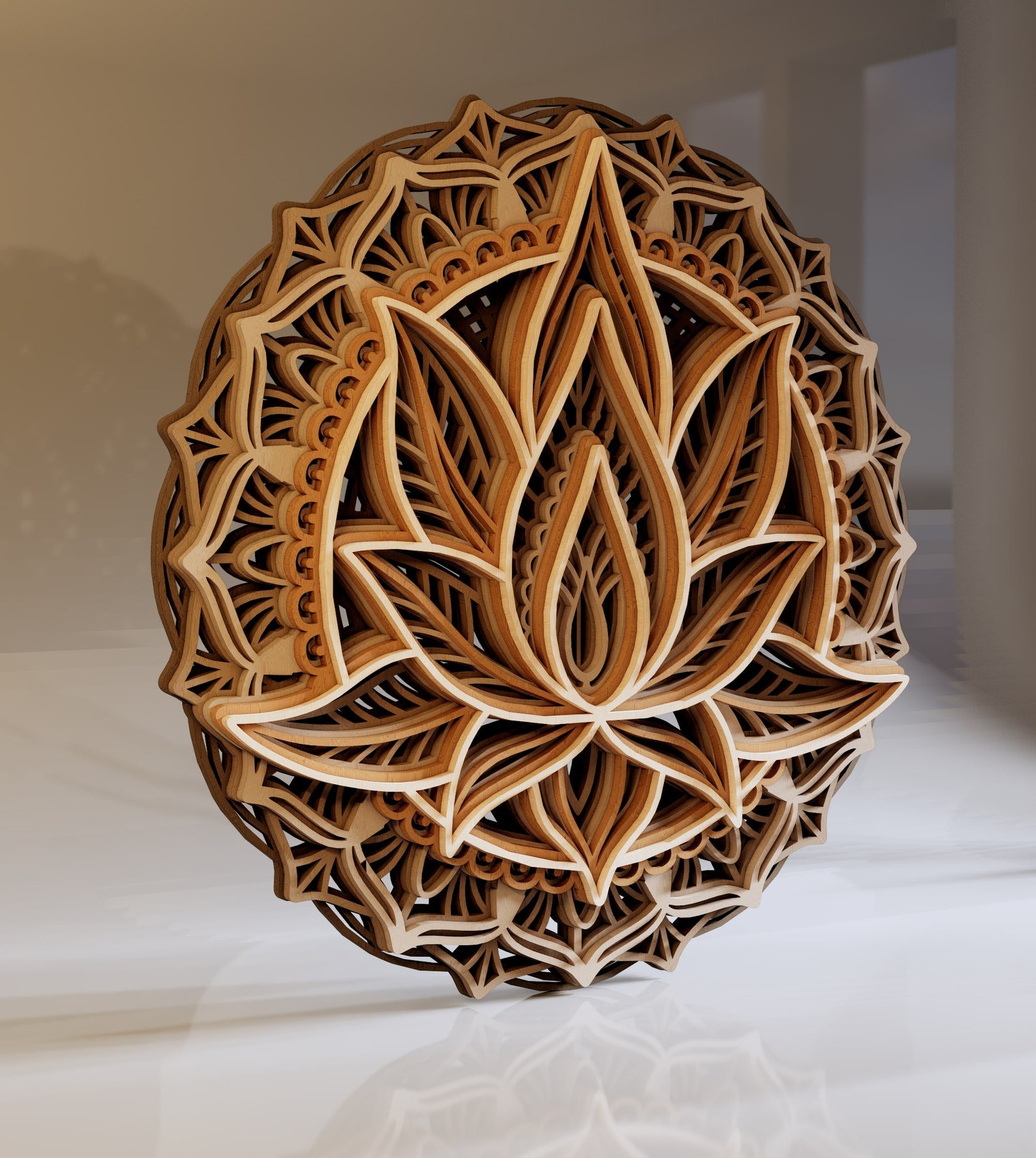 Flower Mandala SVG, Lotus Design, Layered Wood Cut Files, Laser Cutting ...