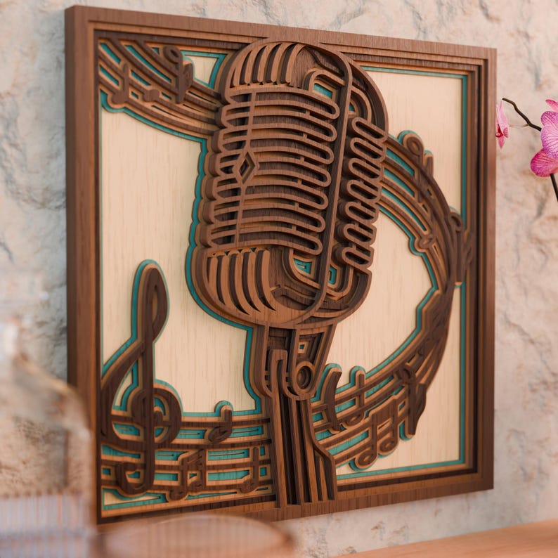 Retro Microphone SVG Layered Cut File | Music Notes Mandala Design for ...
