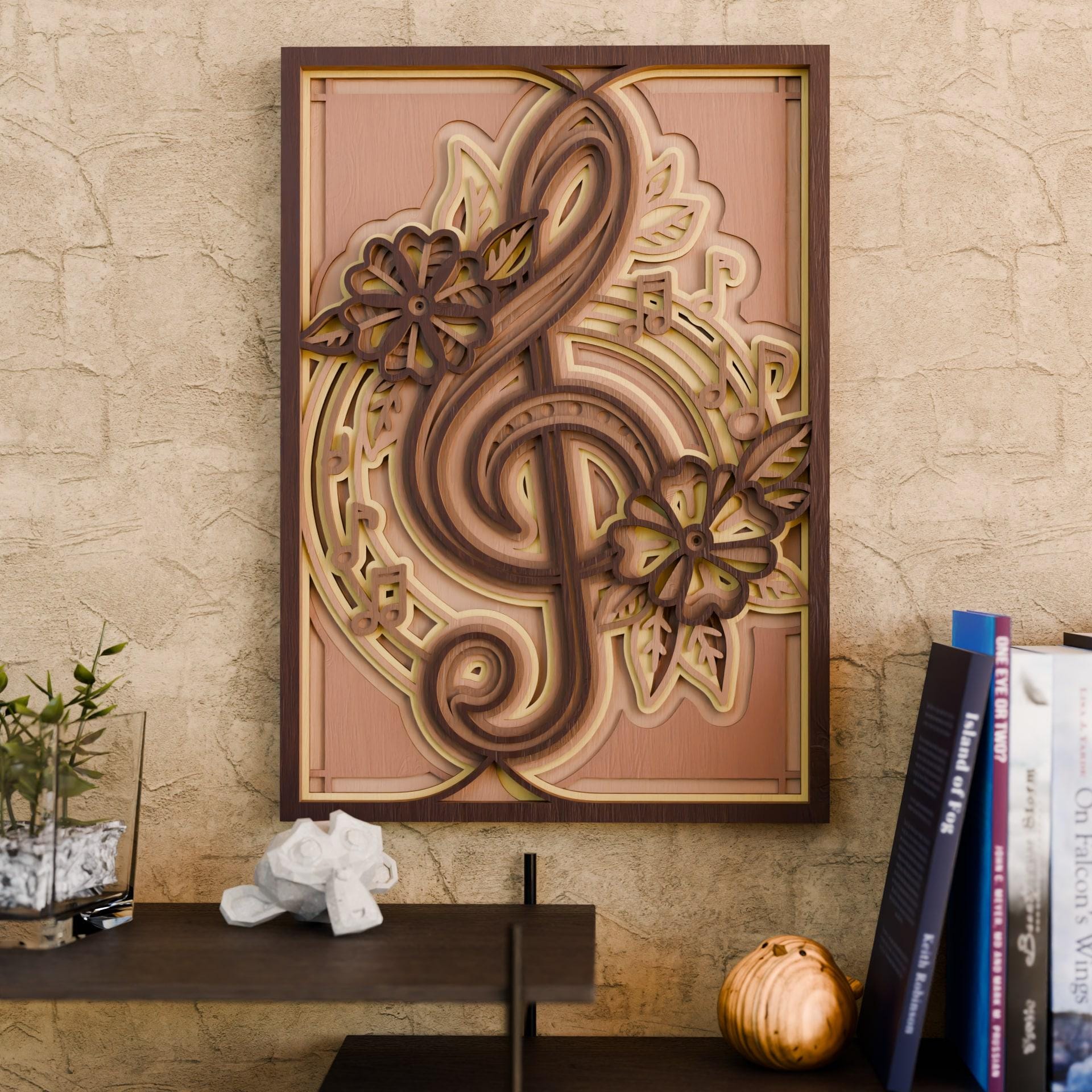 Music Note SVG | Floral Treble Clef Layered Design | Laser Cut Musical ...
