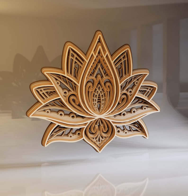 Layered Lotus SVG, Mandala Laser Cut, Plywood Flowers, Glowforge ...