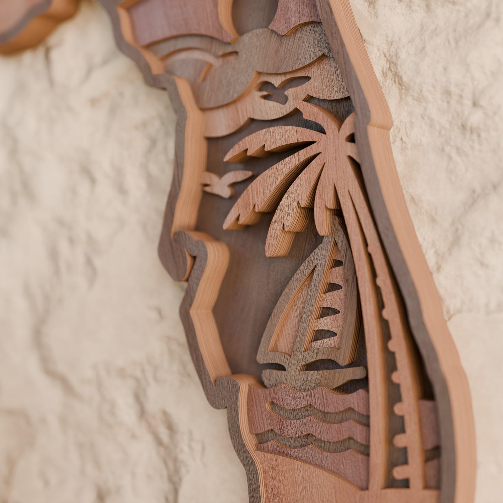 Florida Map Layered SVG | Coastal State Laser Cut Wall Decor | 3D Beach ...