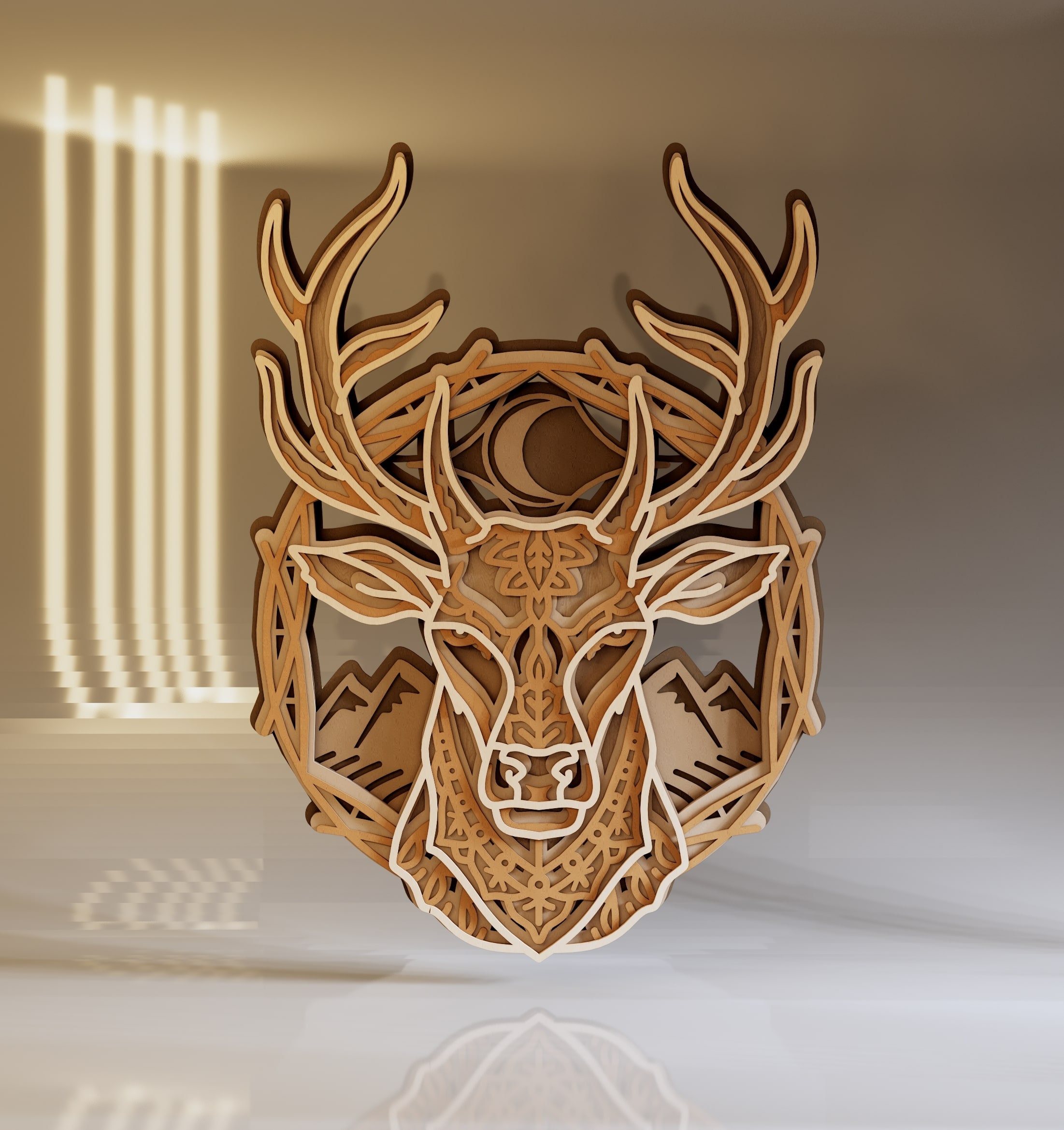 Layered Deer SVG, Forest Animal SVG, Mountain Silhouette, Wood Laser ...