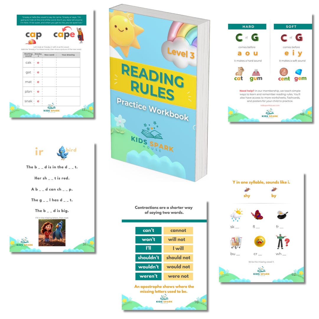 Phonics Reading Rules Workbook Printable | Silent E, Digraphs & Vowel ...