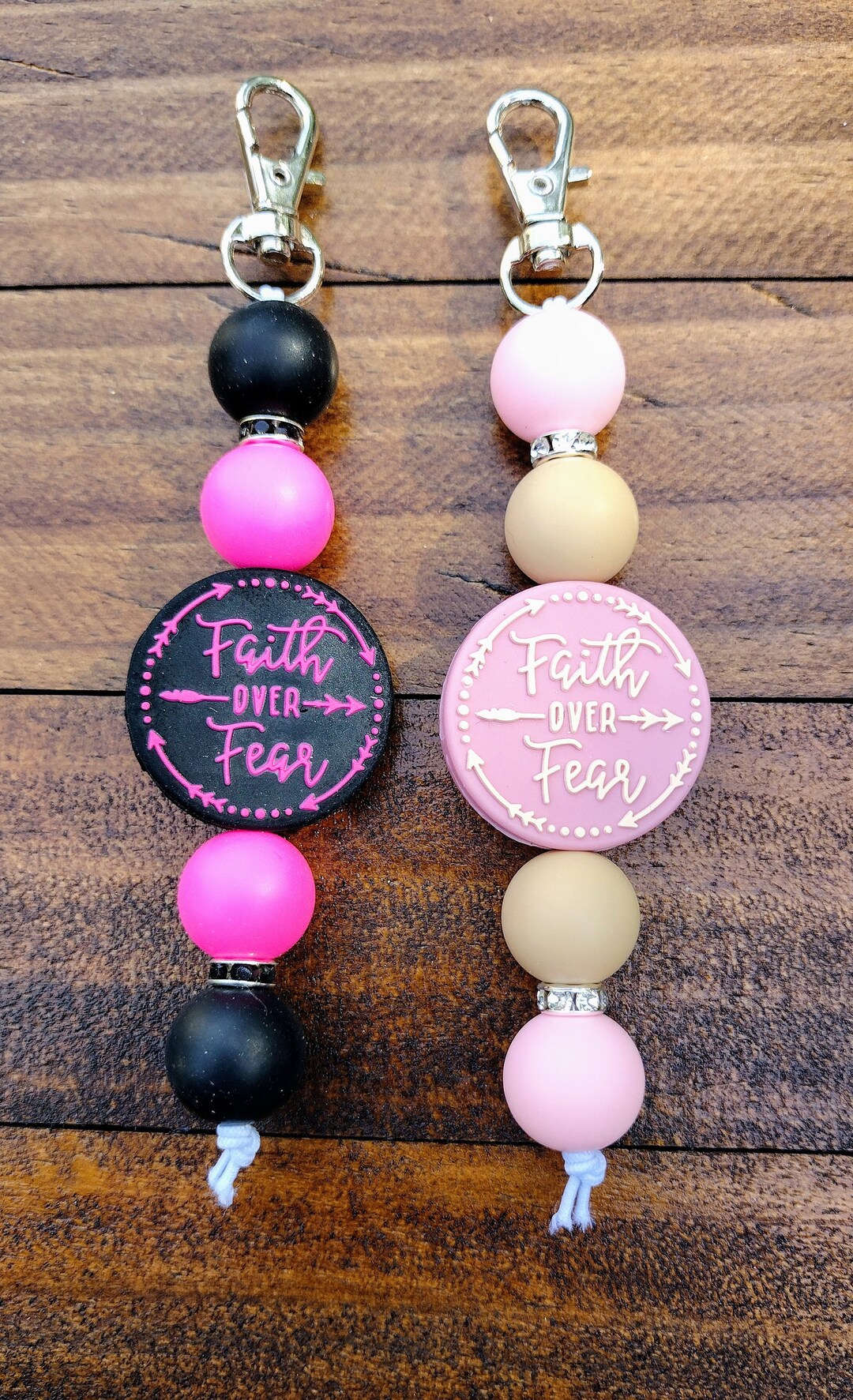 Silicone Bead Keychain, Silicone Bead Clip on Keychain, Faith Over Fear ...