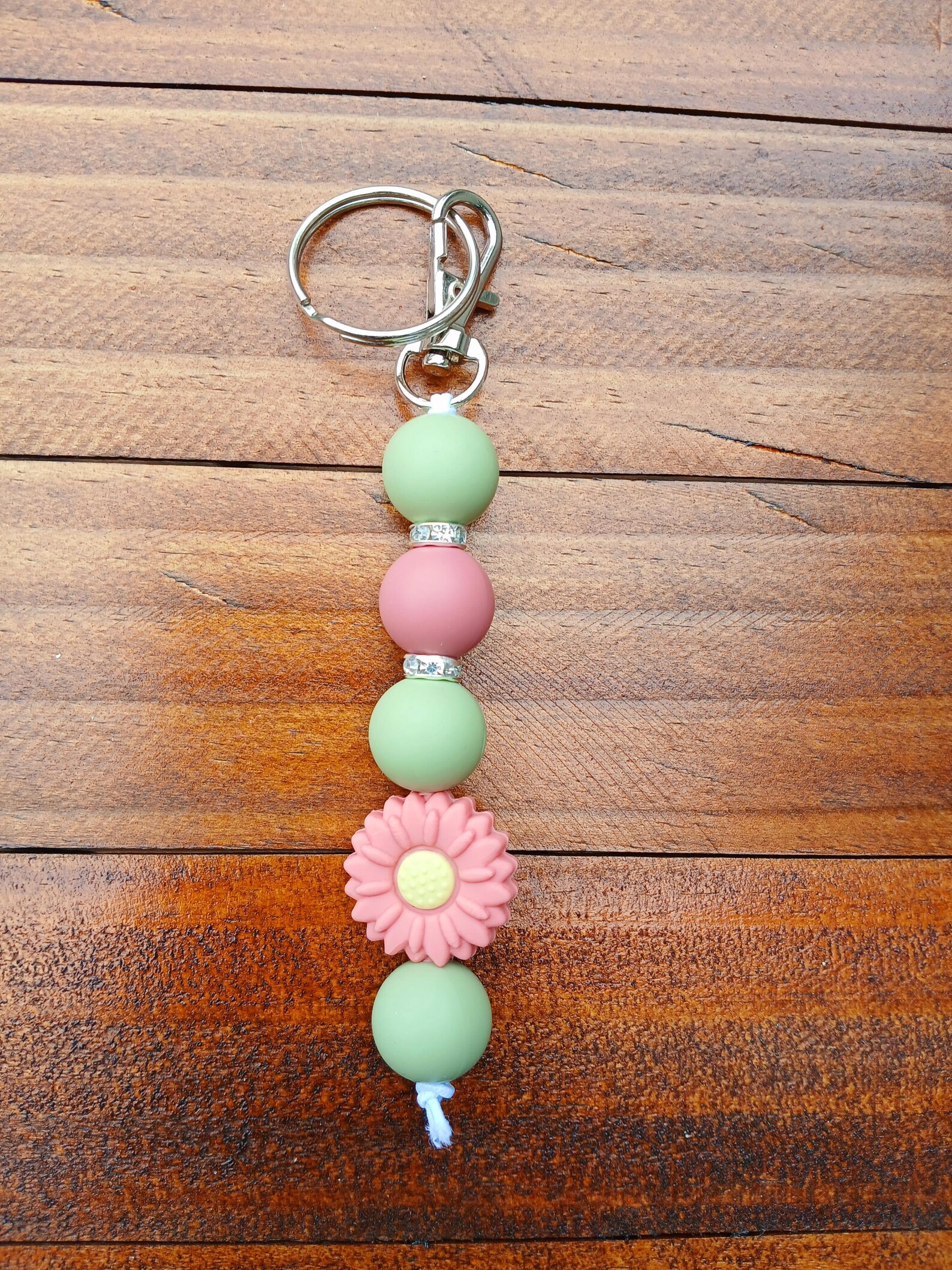 Floral Silicone Bead Clip on Keychain, Clip on Backpack Keychain ...