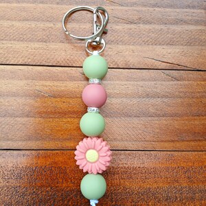 Floral Silicone Bead Clip on Keychain, Clip on Backpack Keychain ...