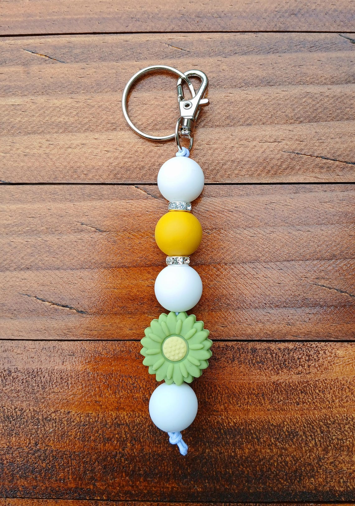 Floral Silicone Bead Clip on Keychain, Clip on Backpack Keychain ...