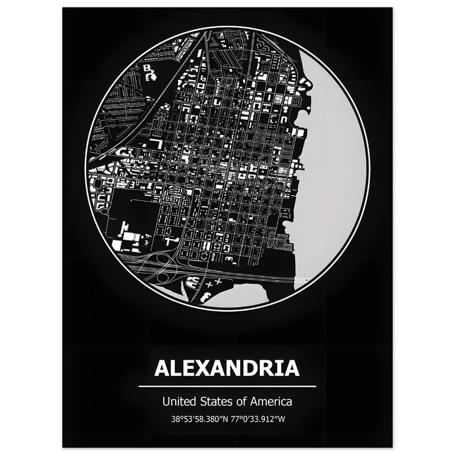 Alexandria City Map Poster Modern Alexandria Art Print Black and White ...