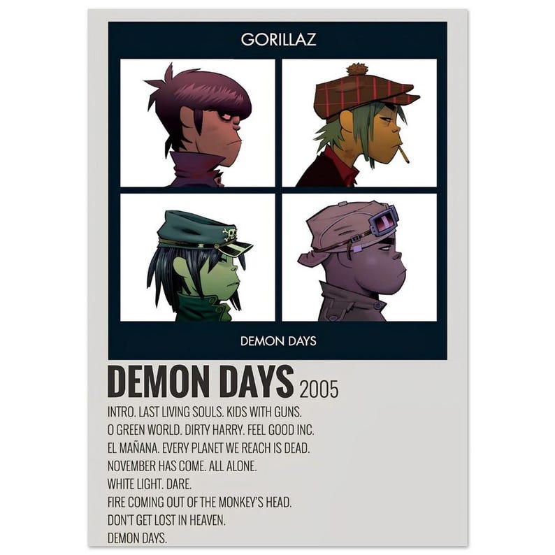 Gorillaz Demon Days 2005 Album Poster - Iconic Music Art, Alternative Rock Decor, Cartoon Band ...