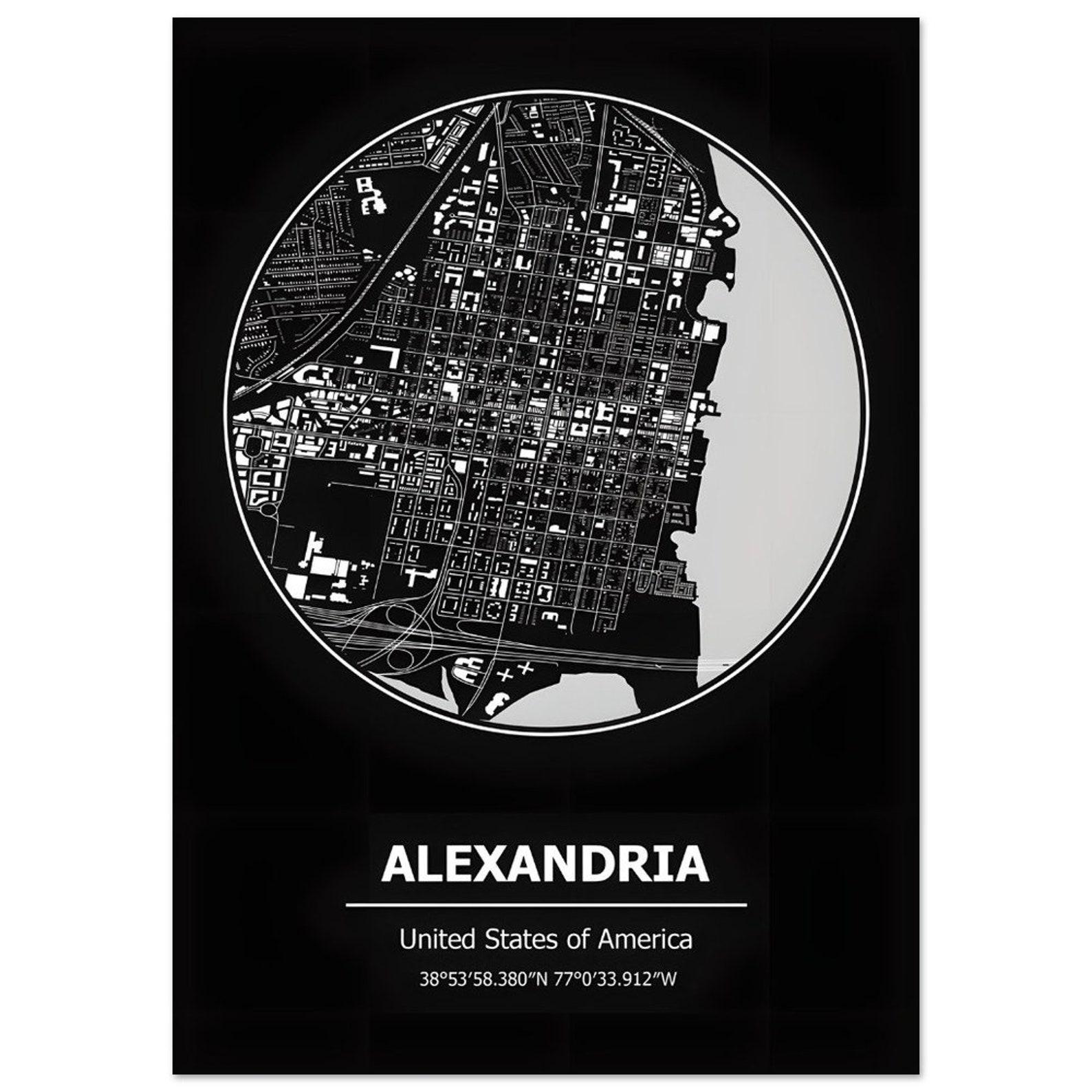 Alexandria City Map Poster Modern Alexandria Art Print Black and White ...