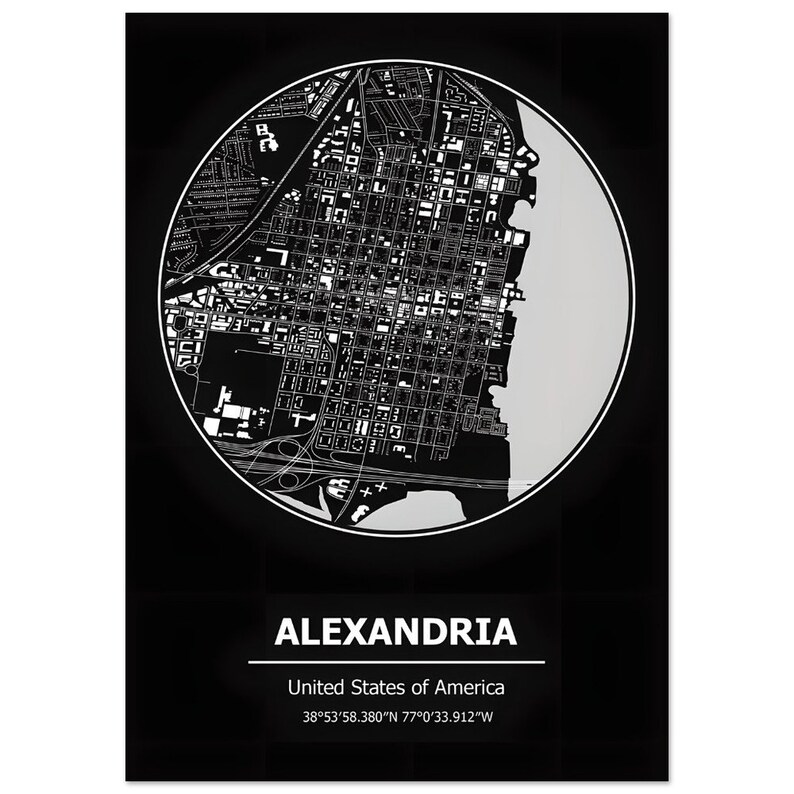 Alexandria City Map Poster Modern Alexandria Art Print Black and White ...