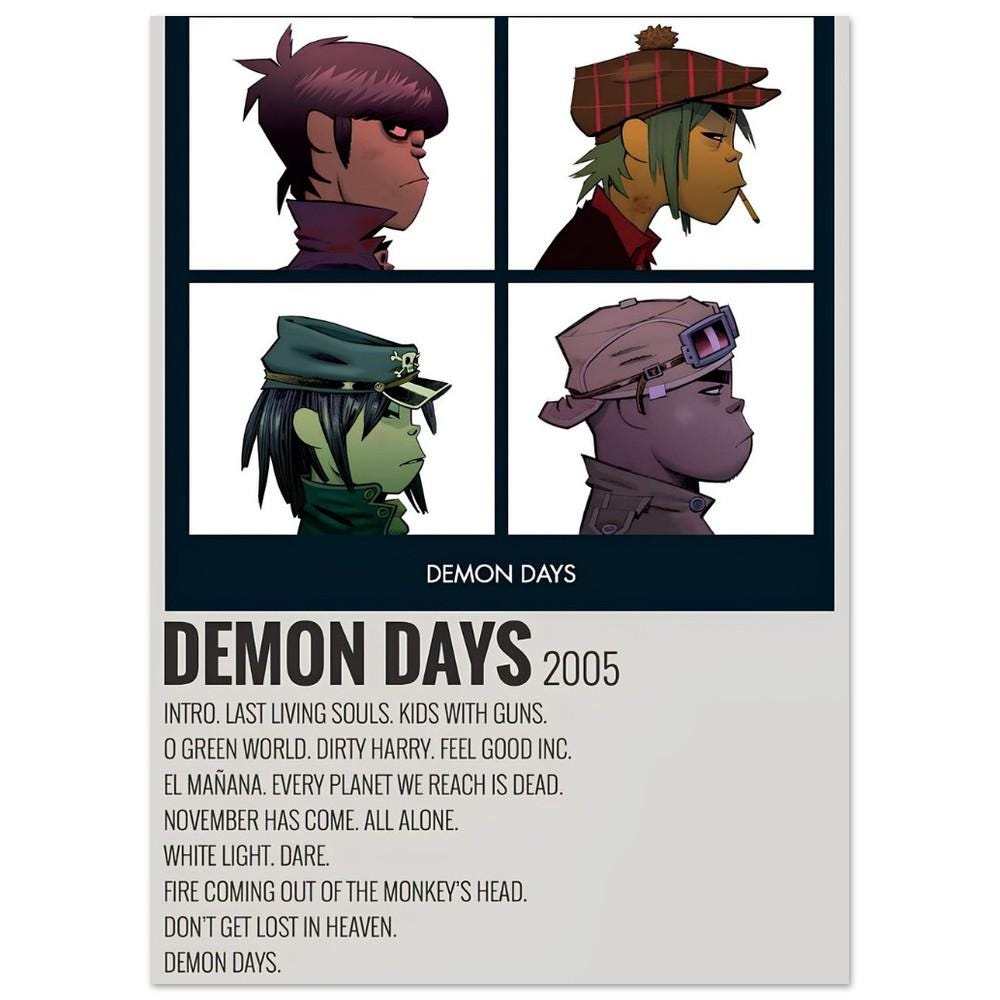 Gorillaz Demon Days 2005 Album Poster - Iconic Music Art, Alternative ...