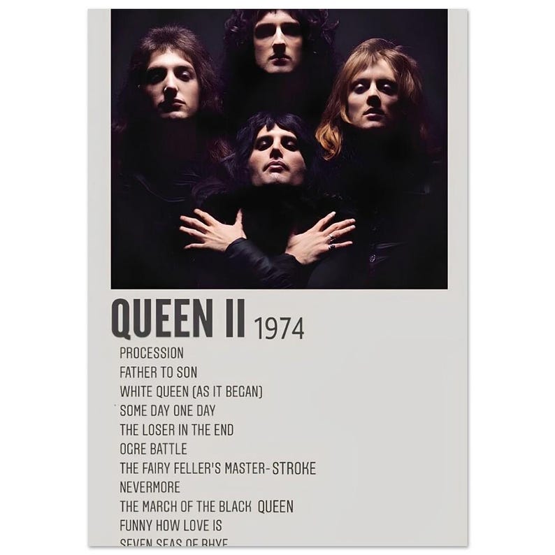 Queen II 1974 Album Poster Iconic Classic Rock Wall Art, Queen Band ...