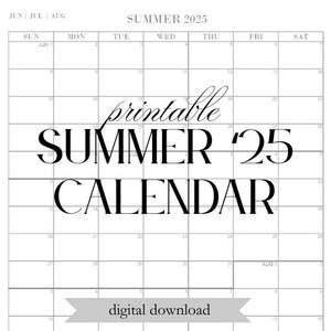 SUMMER CALENDAR PRINTABLE || Digital Download || Jun Jul Aug 2025 ...