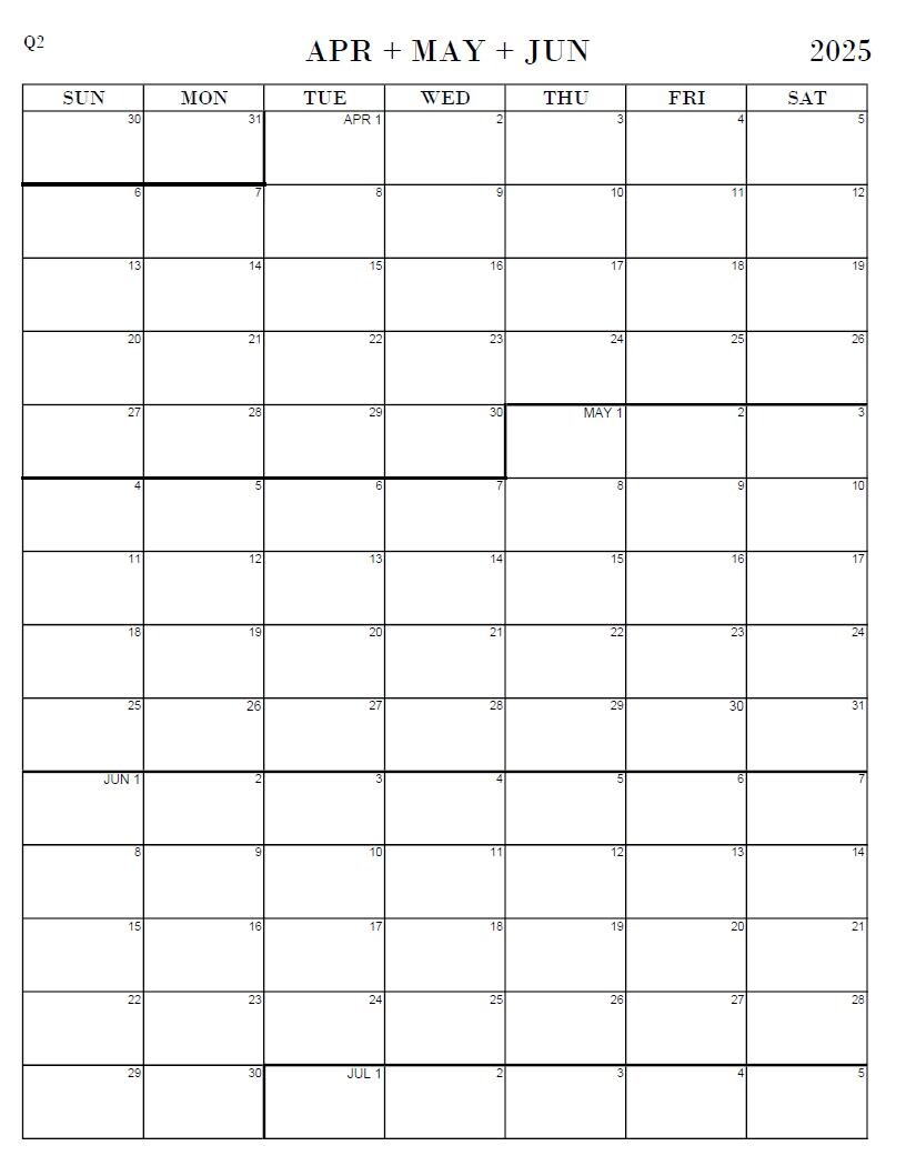 QUARTERLY CALENDAR PRINTABLE || Digital Download || Jan 25-dec 25, Year ...