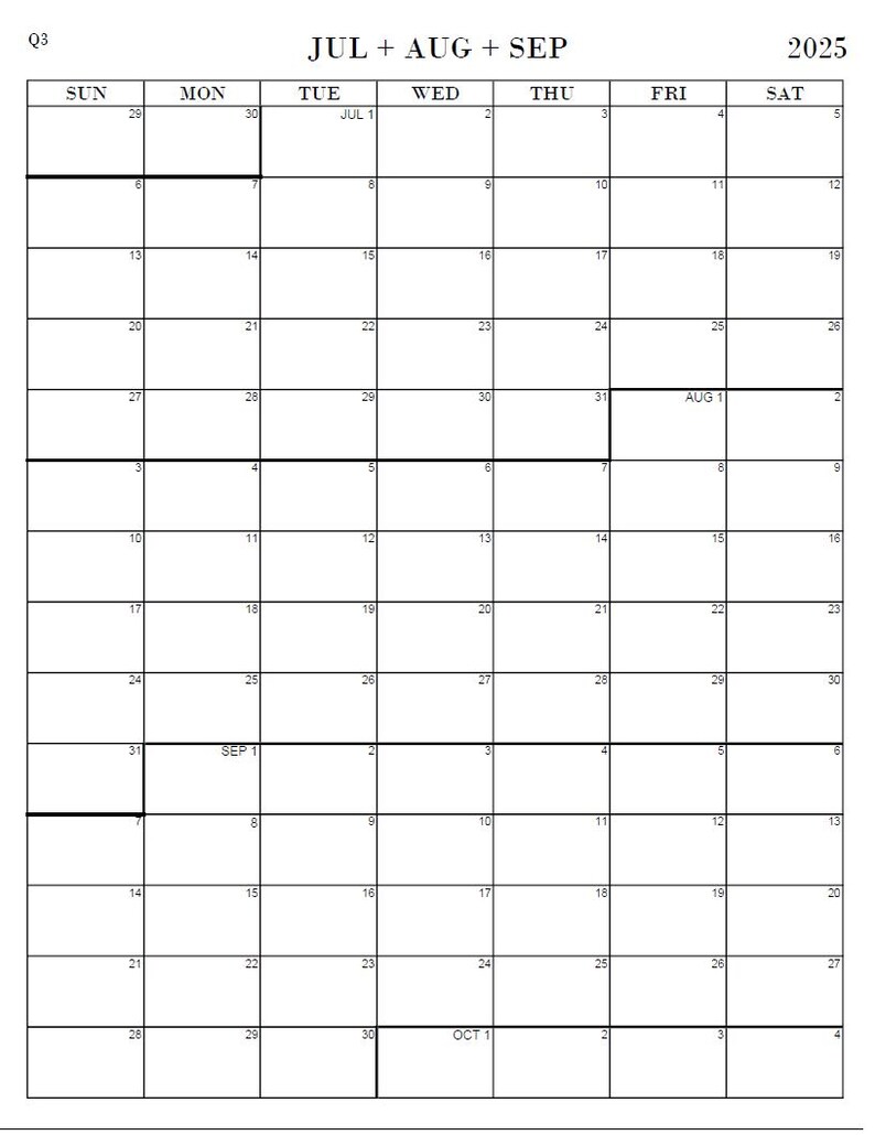 QUARTERLY CALENDAR PRINTABLE || Digital Download || Jan 25-dec 25, Year ...