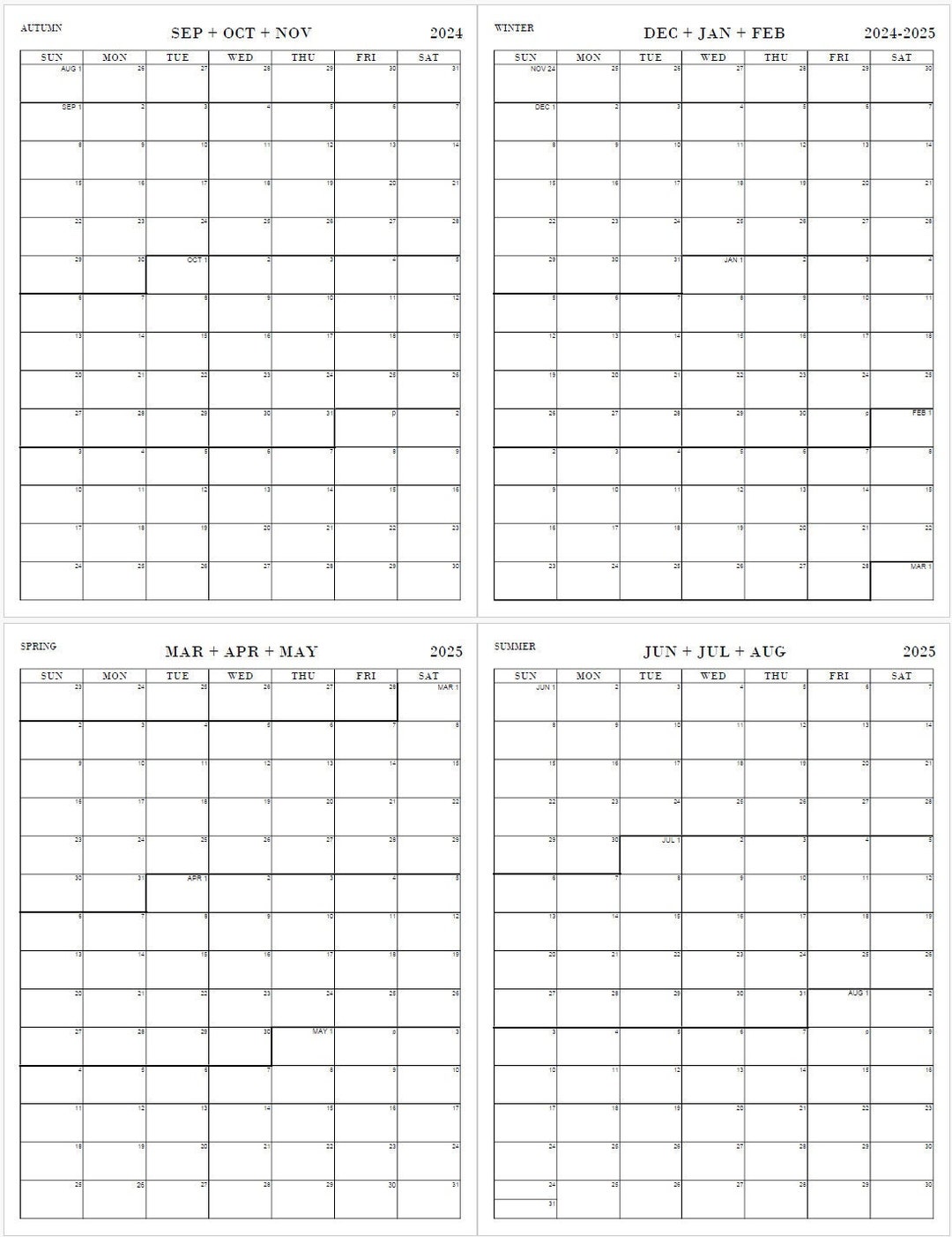 Digital Download 2024-2025 Printable Seasonal Planner Year-at-a-glance ...