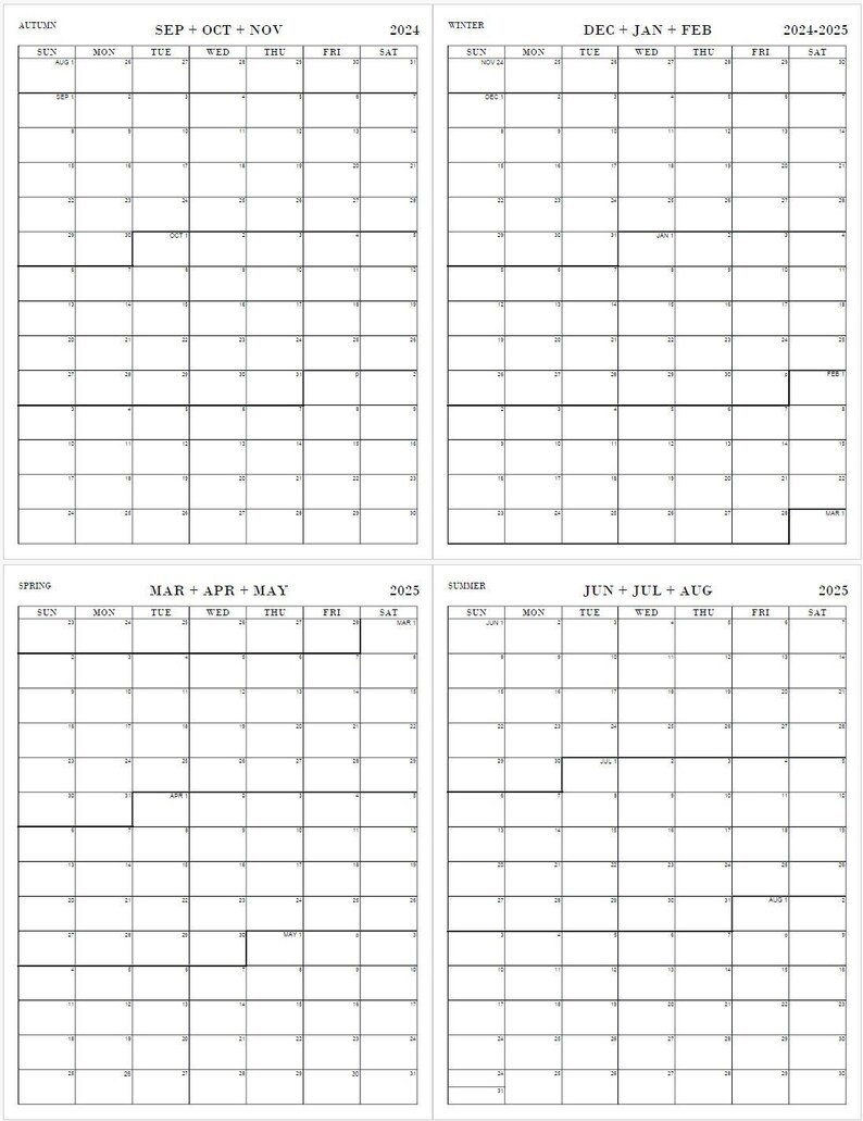 2024-2025 Printable Seasonal Planner Year-at-a-glance Calendar ...