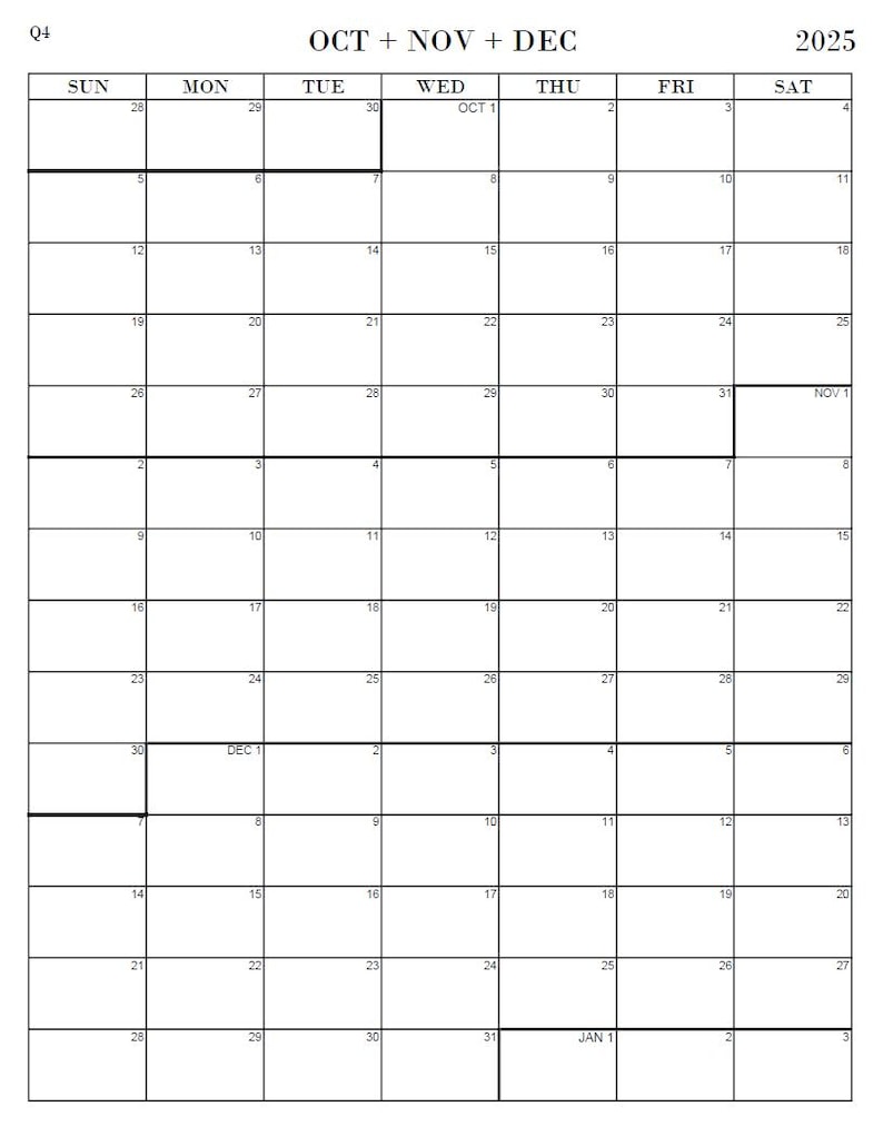 QUARTERLY CALENDAR PRINTABLE || Digital Download || Jan 25-dec 25, Year ...