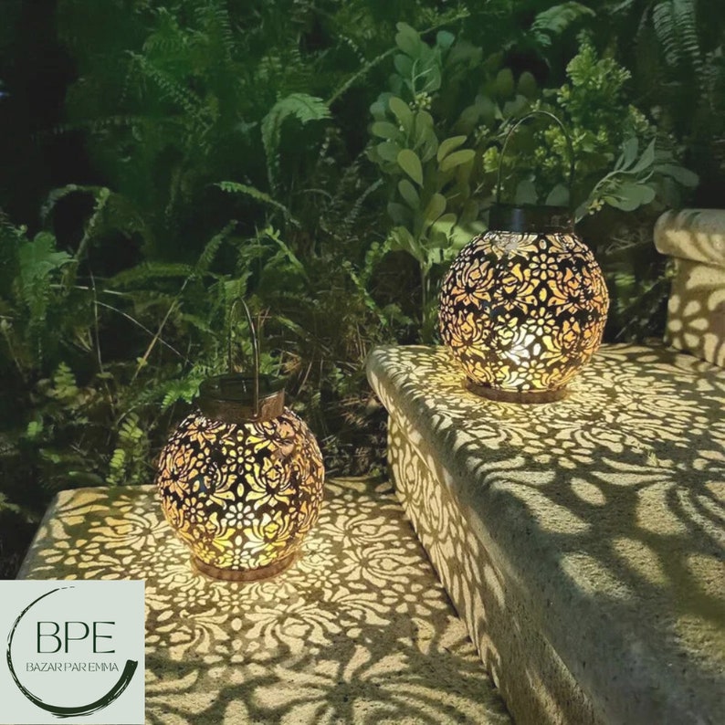 Solar LED Lantern, Wrought Iron, Hollow Projection Light, Outdoor ...