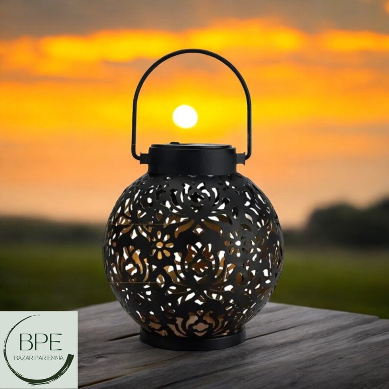 Solar LED Lantern, Wrought Iron, Hollow Projection Light, Outdoor ...