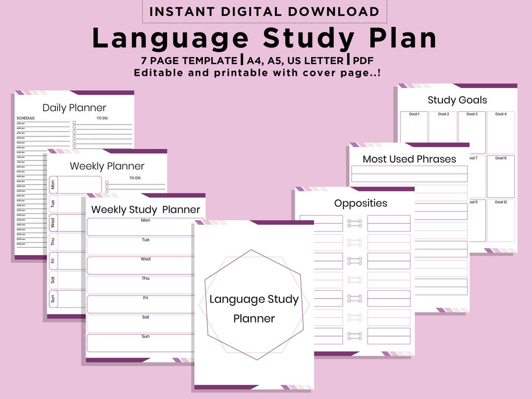 Language Study Planner Printable, Language Study Notebook, Vocabulary ...