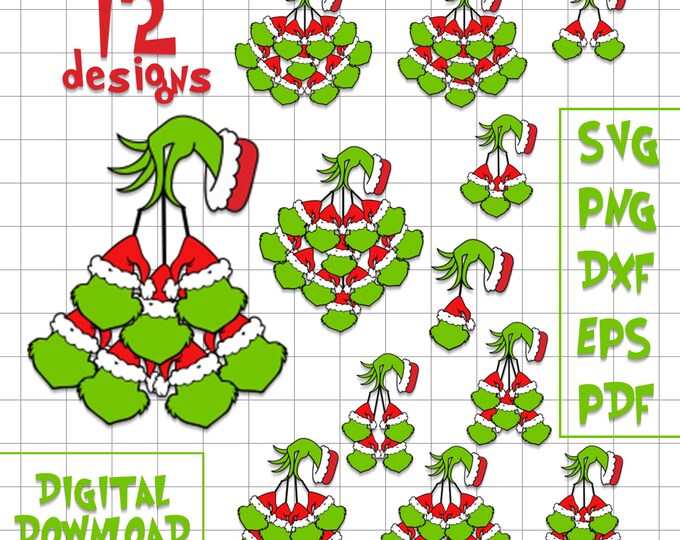 Grinch Bundle SVG, 12 Grinch Face Designs, Grinch T-shirt SVG, Grinch ...