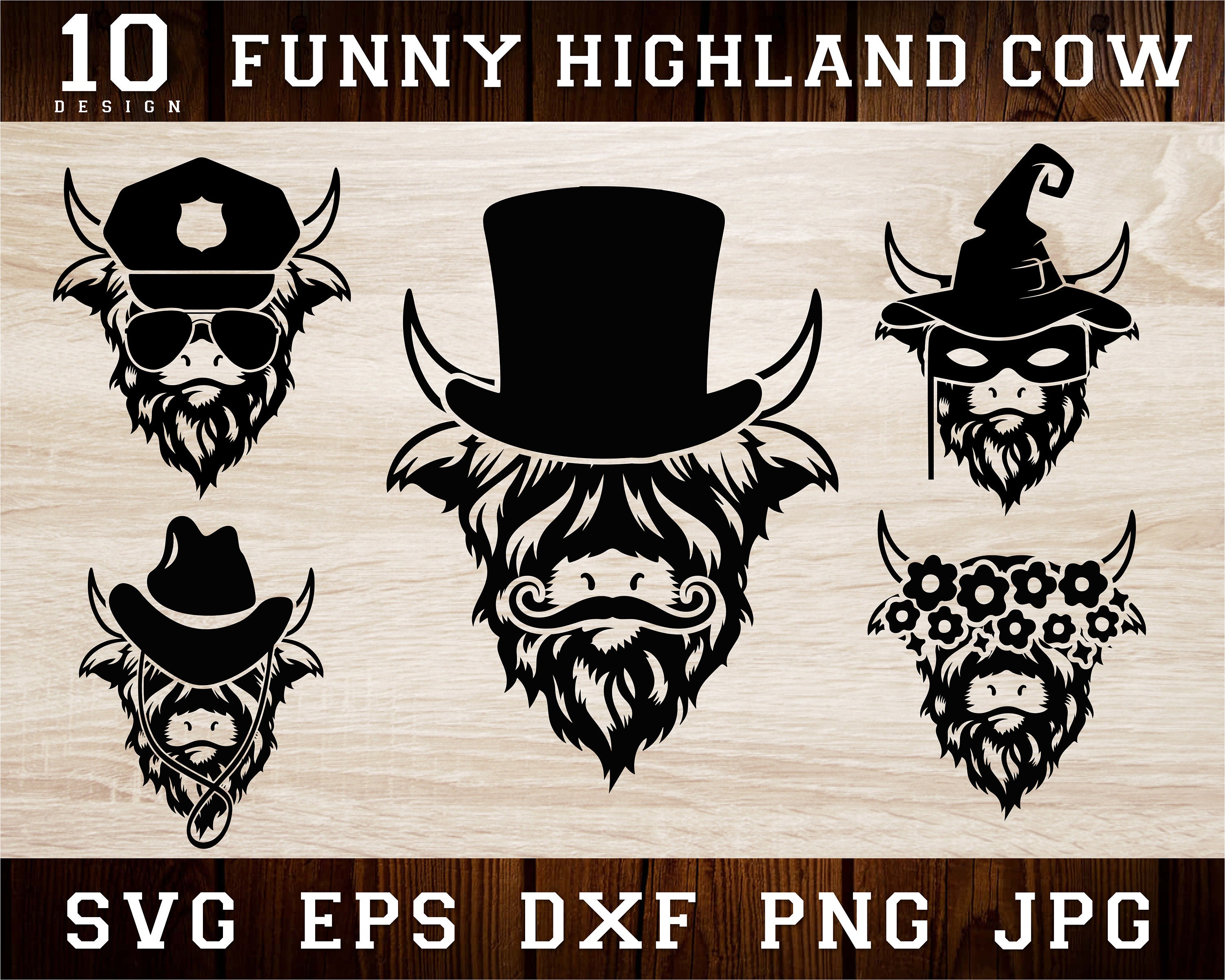10 Funny Highland Cow SVG, Funny Cow SVG Bundle, Cute Cow SVG File, Cow ...