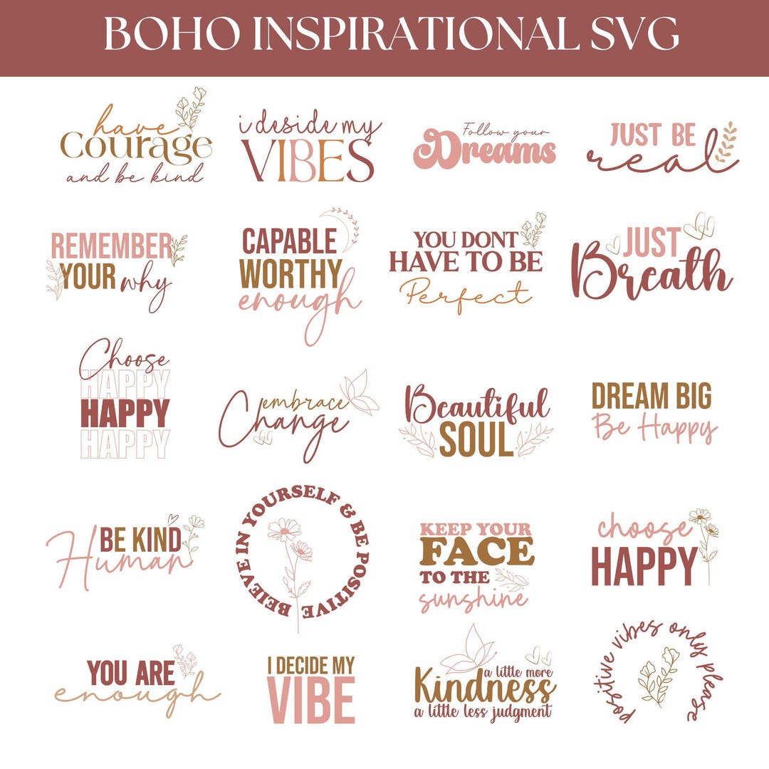 Boho Inspirational Quotes SVG Bundle - 20 Designs for Boho T-shirts ...